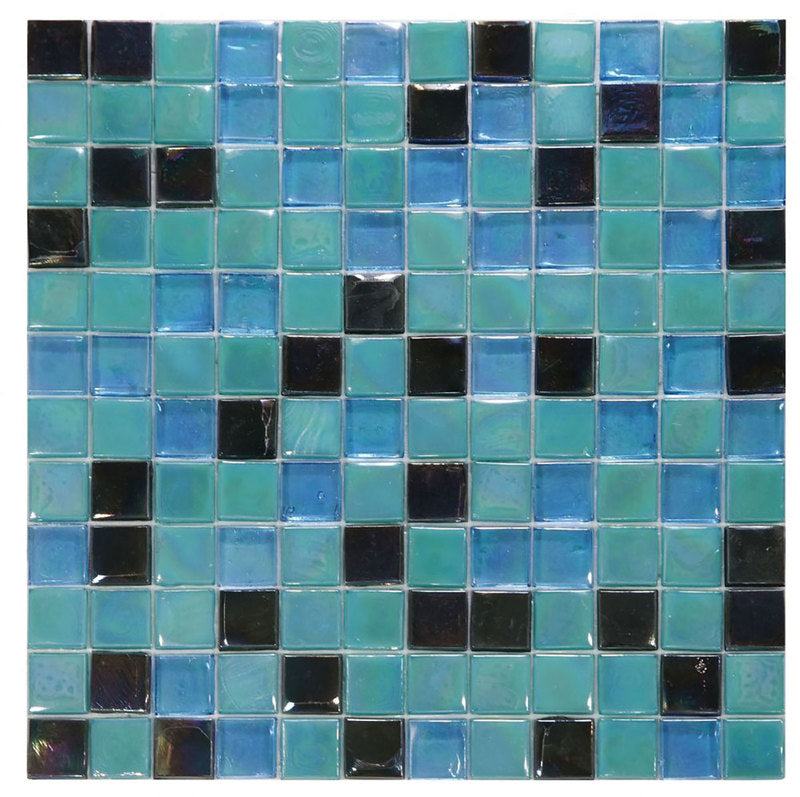 Mosaic Glass Tile Squares | Iridescent Black | Flooring Supply ...